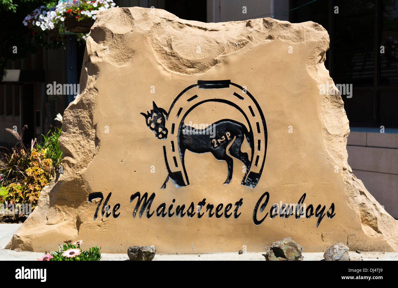 Main Street Cowboys plaque in downtown Pendleton, Oregon, USA Stock ...
