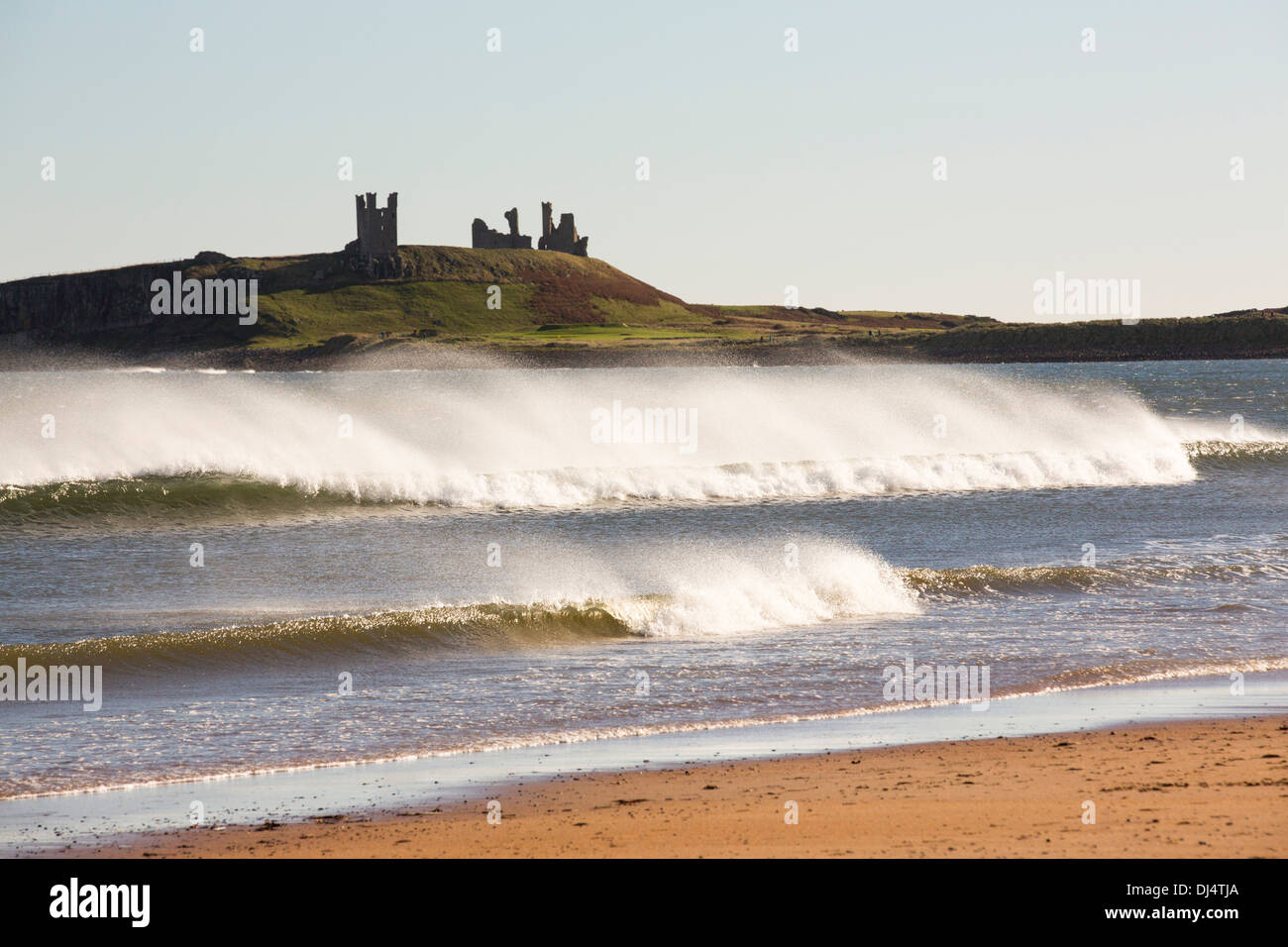 Spray in windy conditions from breaking waves, looking towards ...