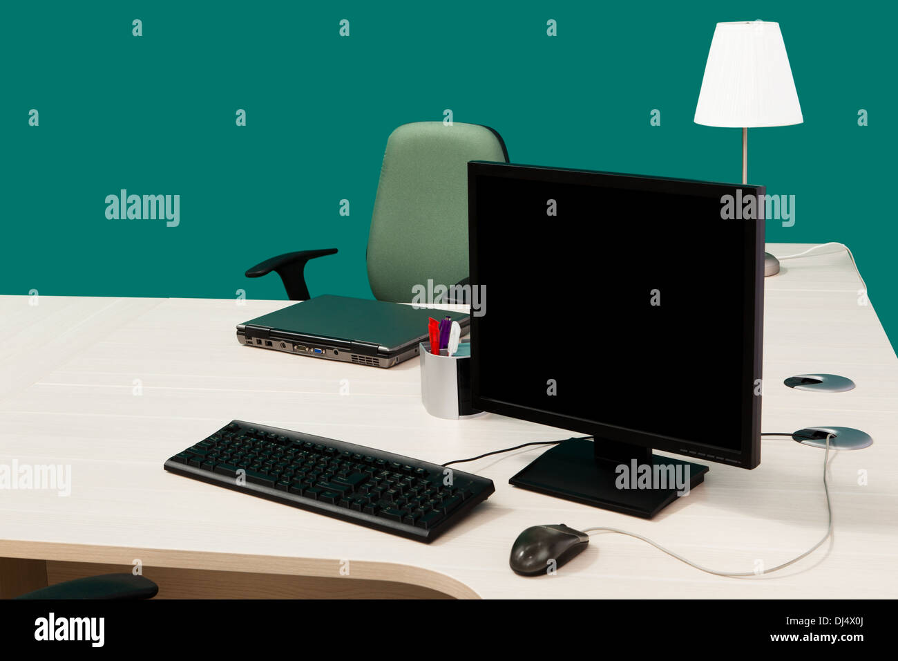 computer on a desk Stock Photo - Alamy
