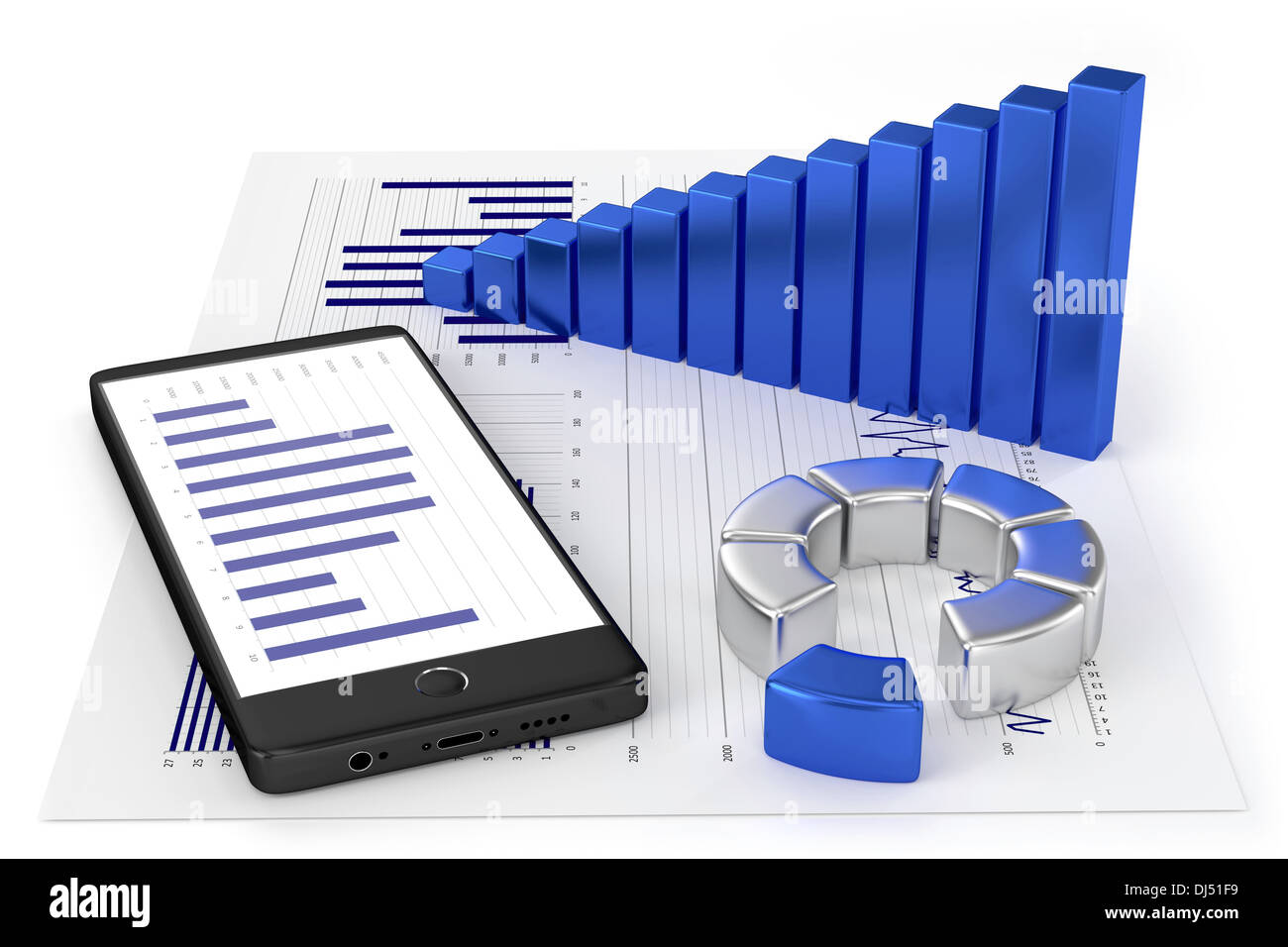 Charts and Smartphone (with 3D Blue Charts Stock Photo - Alamy