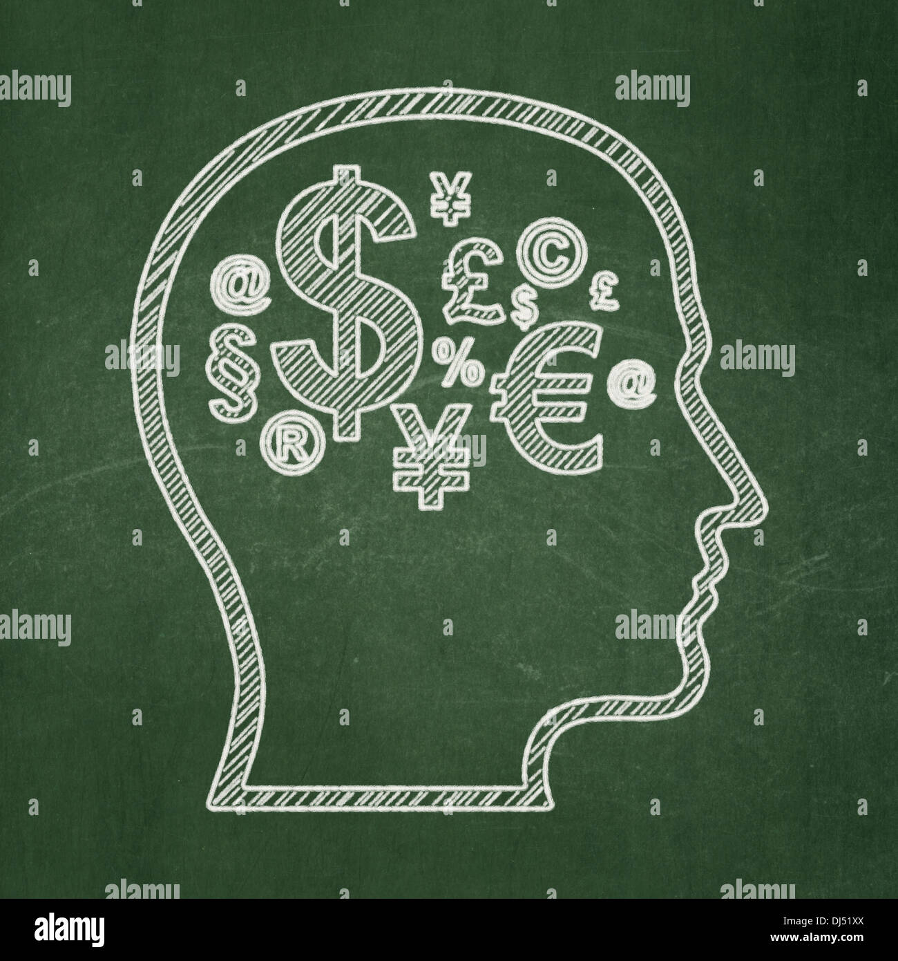 Advertising concept: Head With Finance Symbol on chalkboard Stock Photo ...
