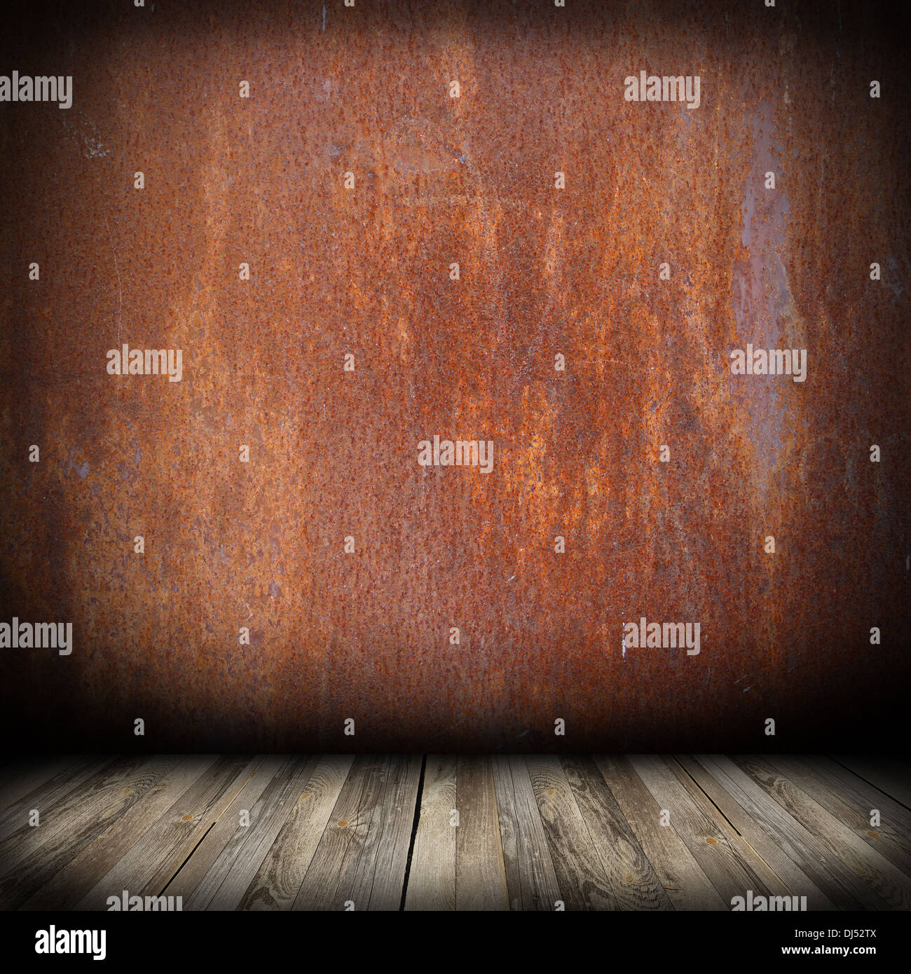 grunge architectural backdrop with wood floor and rusty wall Stock ...