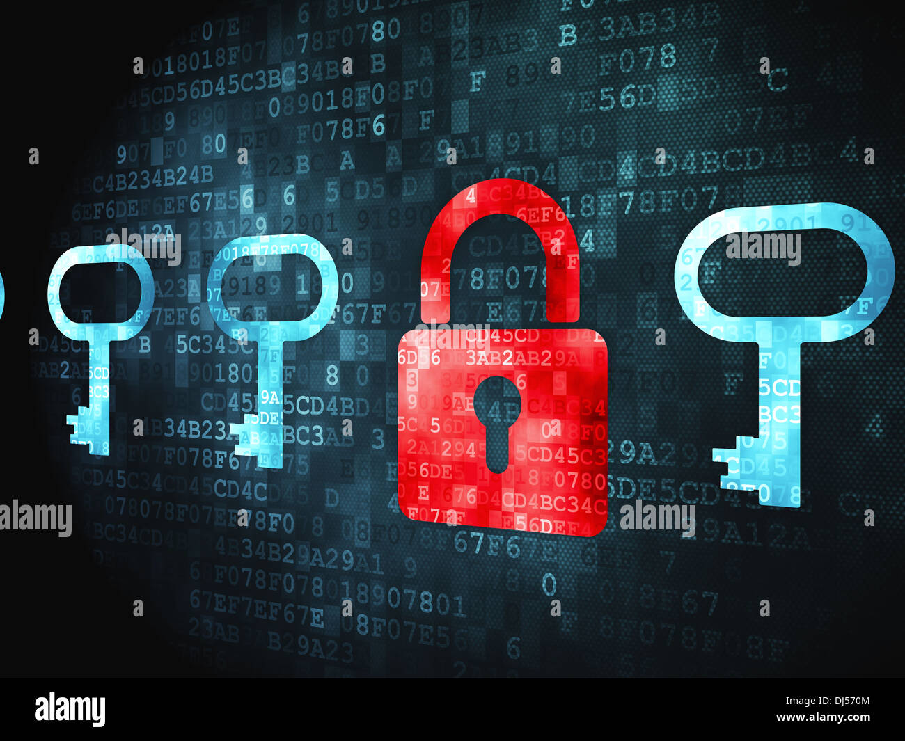 Protection concept: Padlock And Key on digital background Stock Photo ...