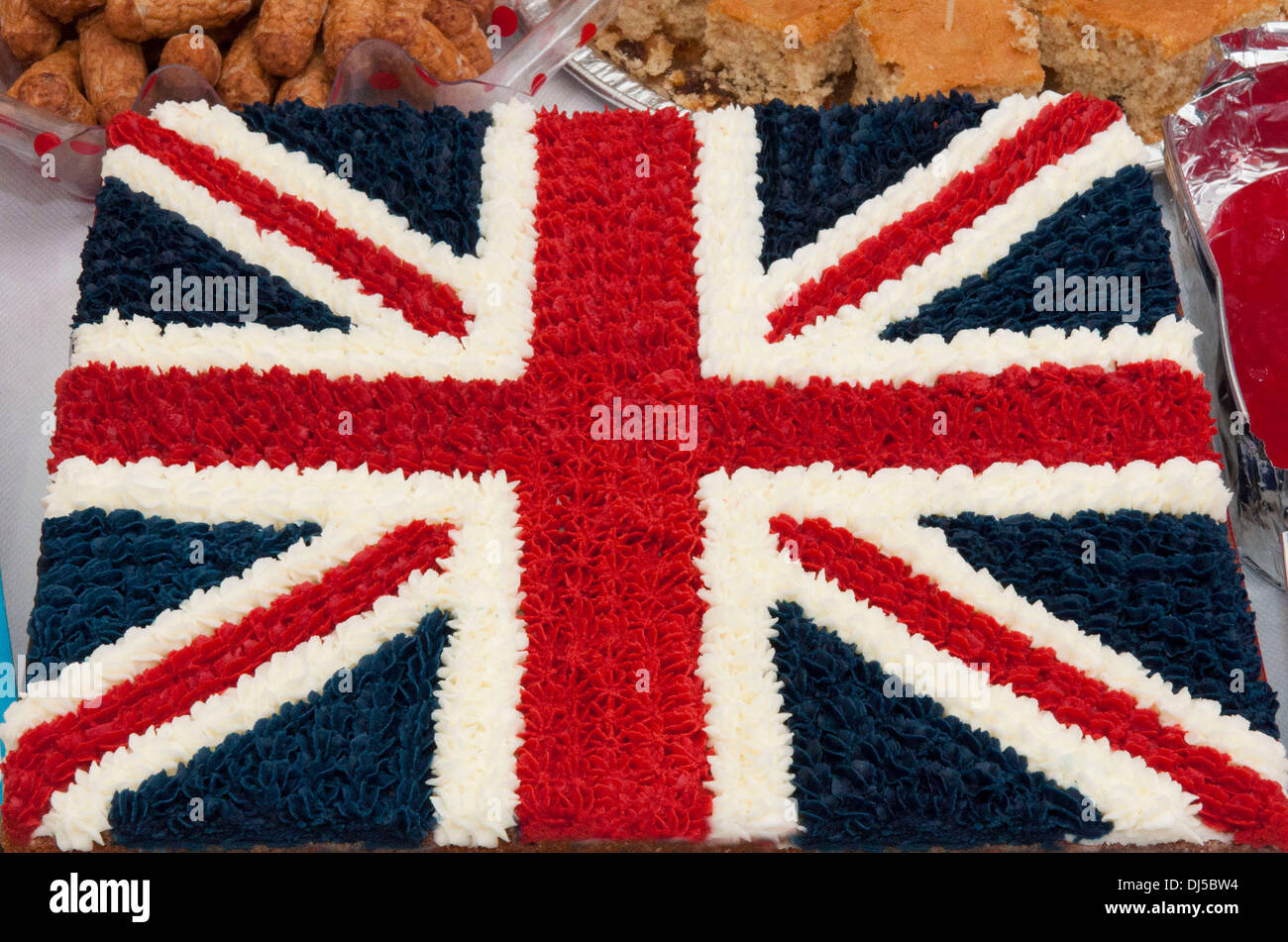 Jubilee Street Party The centre piece Union Flag cake and food brought ...