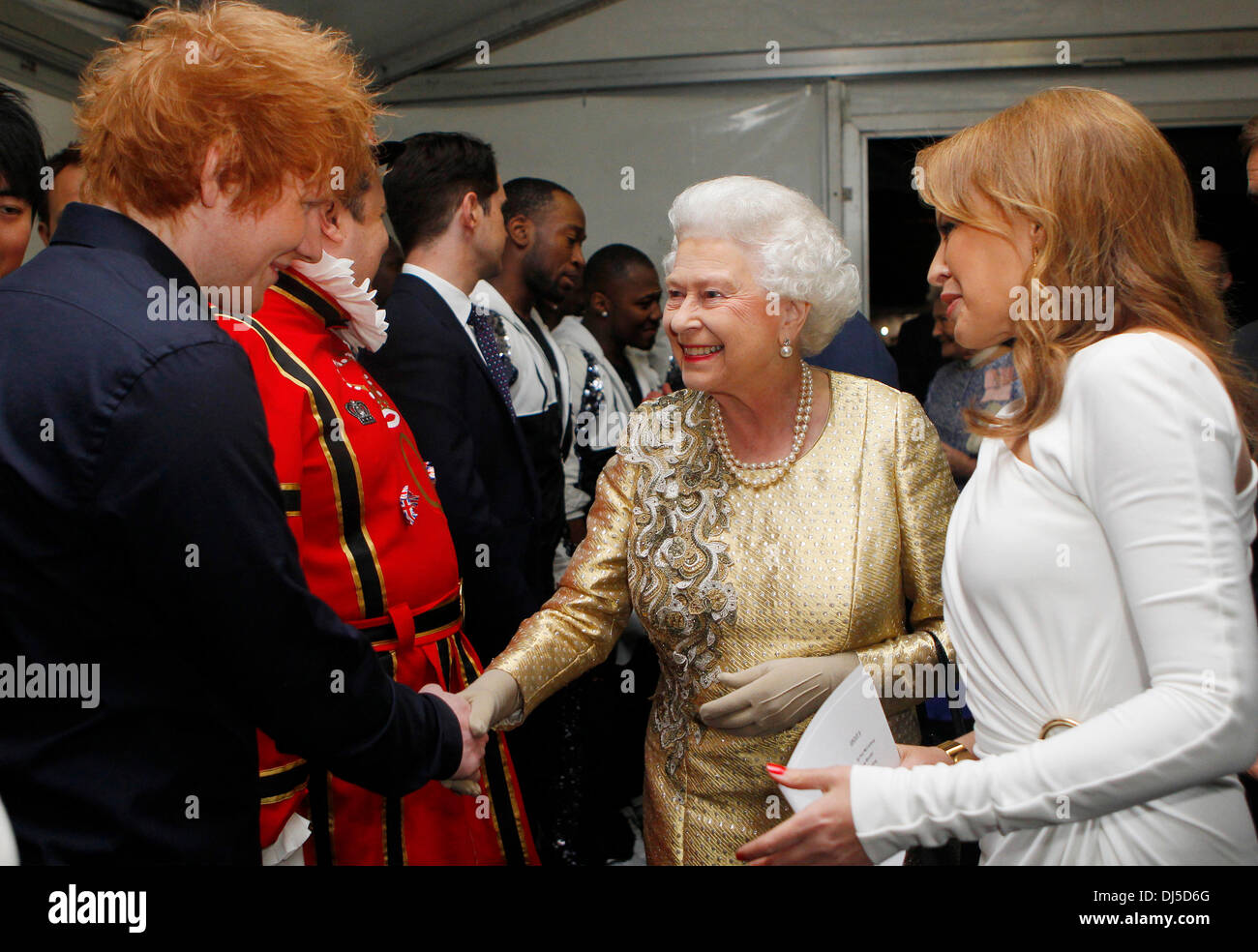 Ed Sheeran, Queen Elizabeth II and Kylie Minogue Backstage at the ...