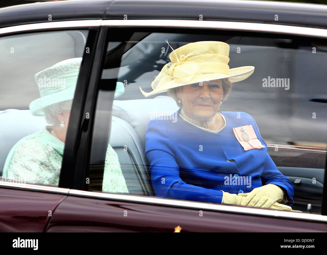 Queen Elizabeth II and Diana Marion, The Lady Farnham, in place of the ...
