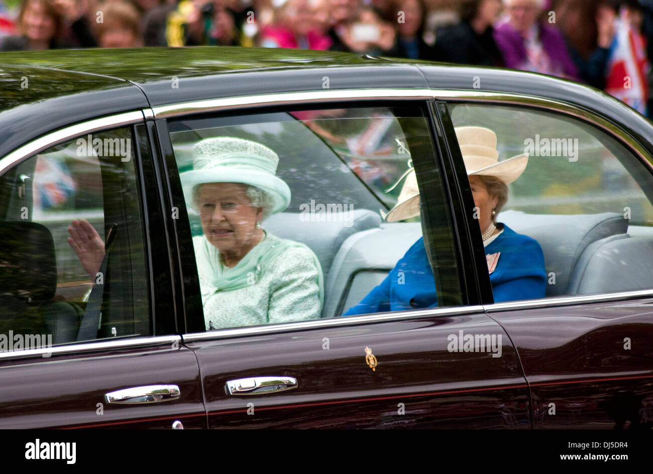 Queen Elizabeth II and Diana Marion, The Lady Farnham, in place of the ...