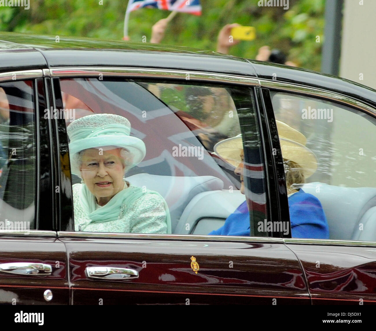 Queen Elizabeth II and Diana Marion, The Lady Farnham, in place of the ...