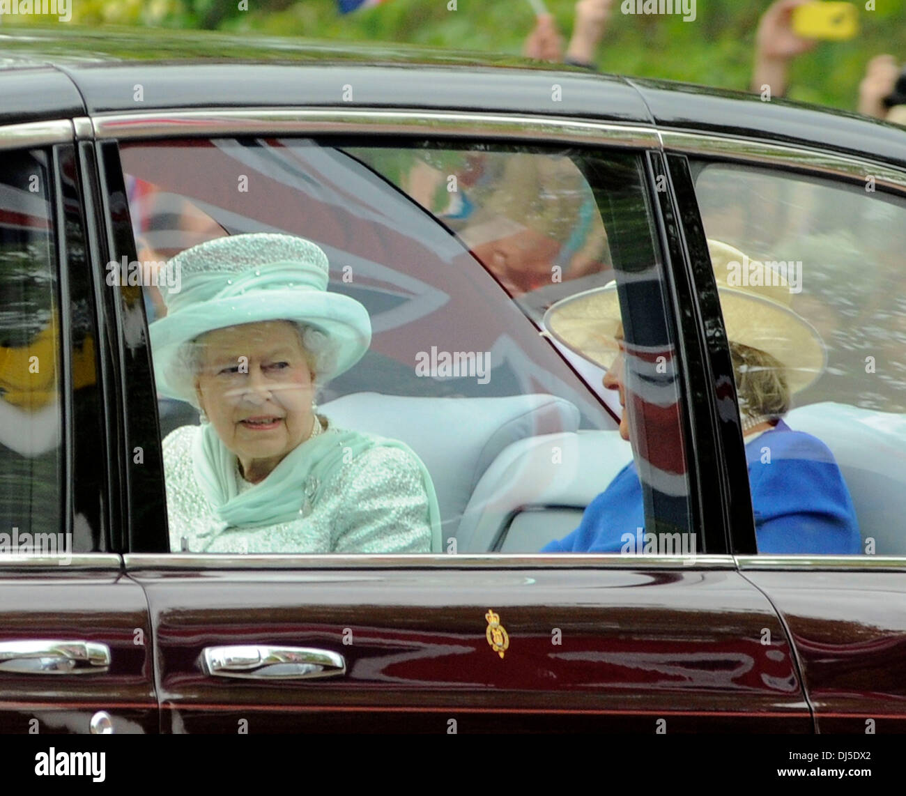 Queen Elizabeth II and Diana Marion, The Lady Farnham, in place of the ...