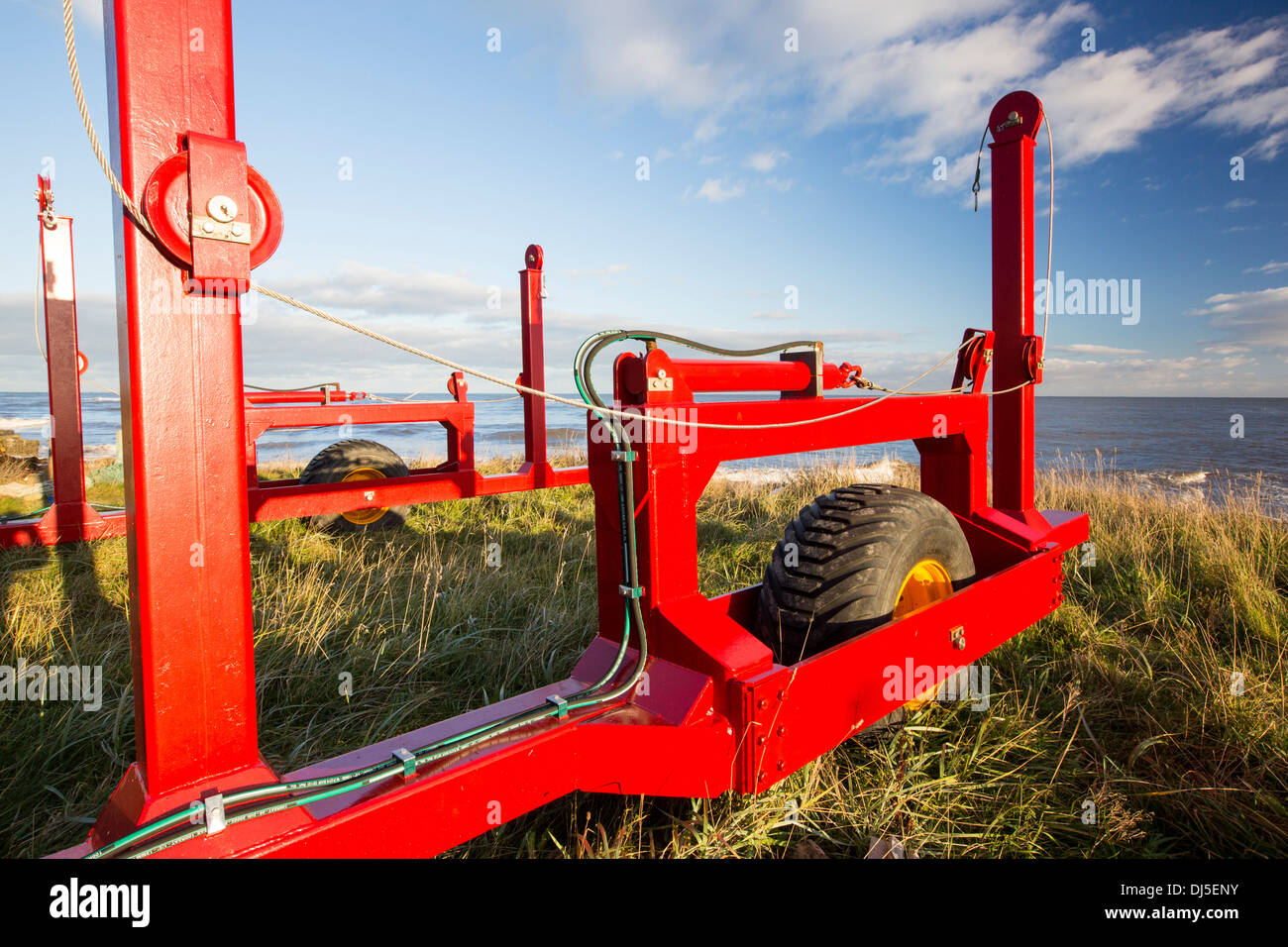 A boat launcher on the coast at Boulmer, Northumberland, UK Stock Photo ...