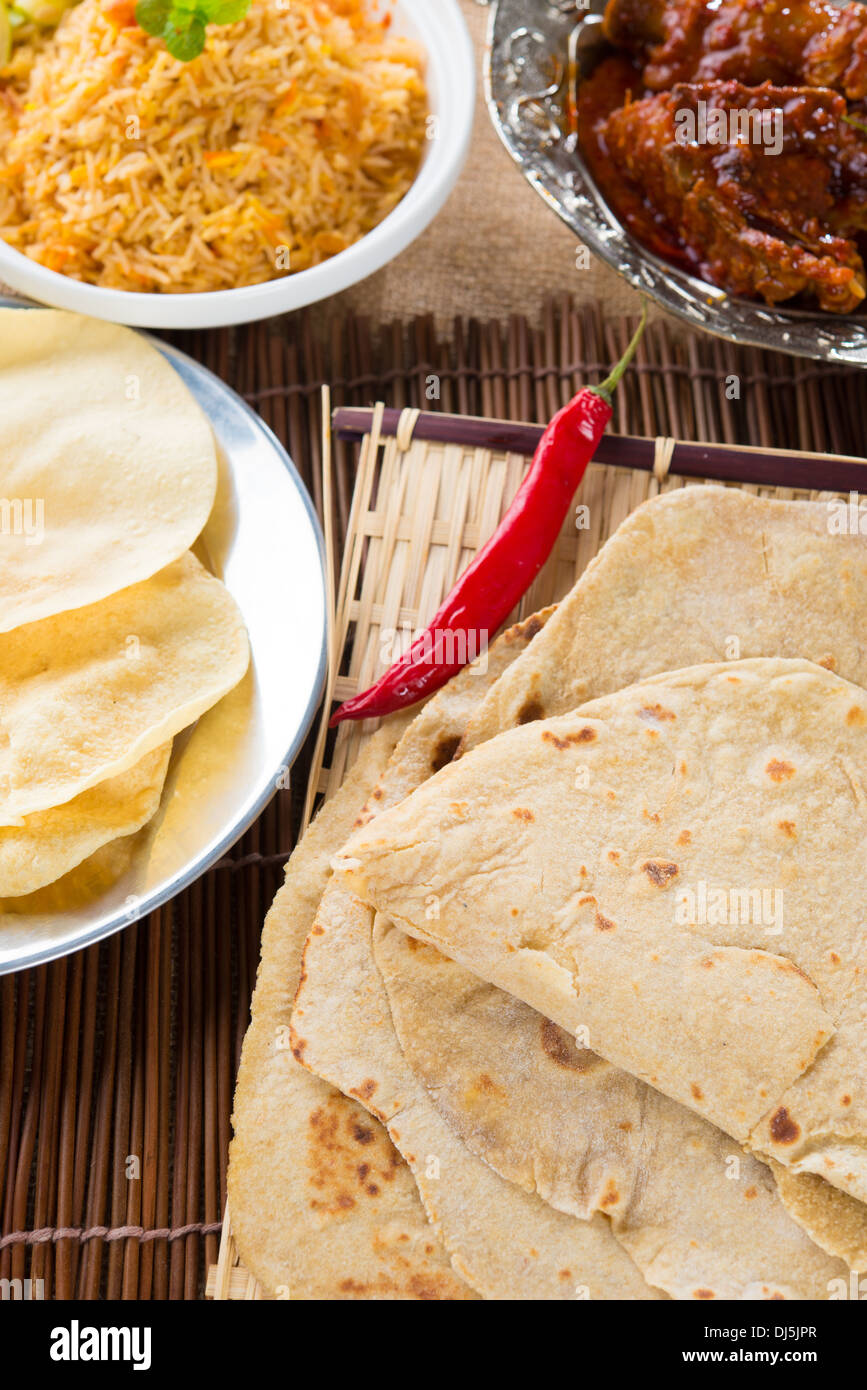 Chapati or Flat bread, Indian food, made from wheat flour dough. Roti ...