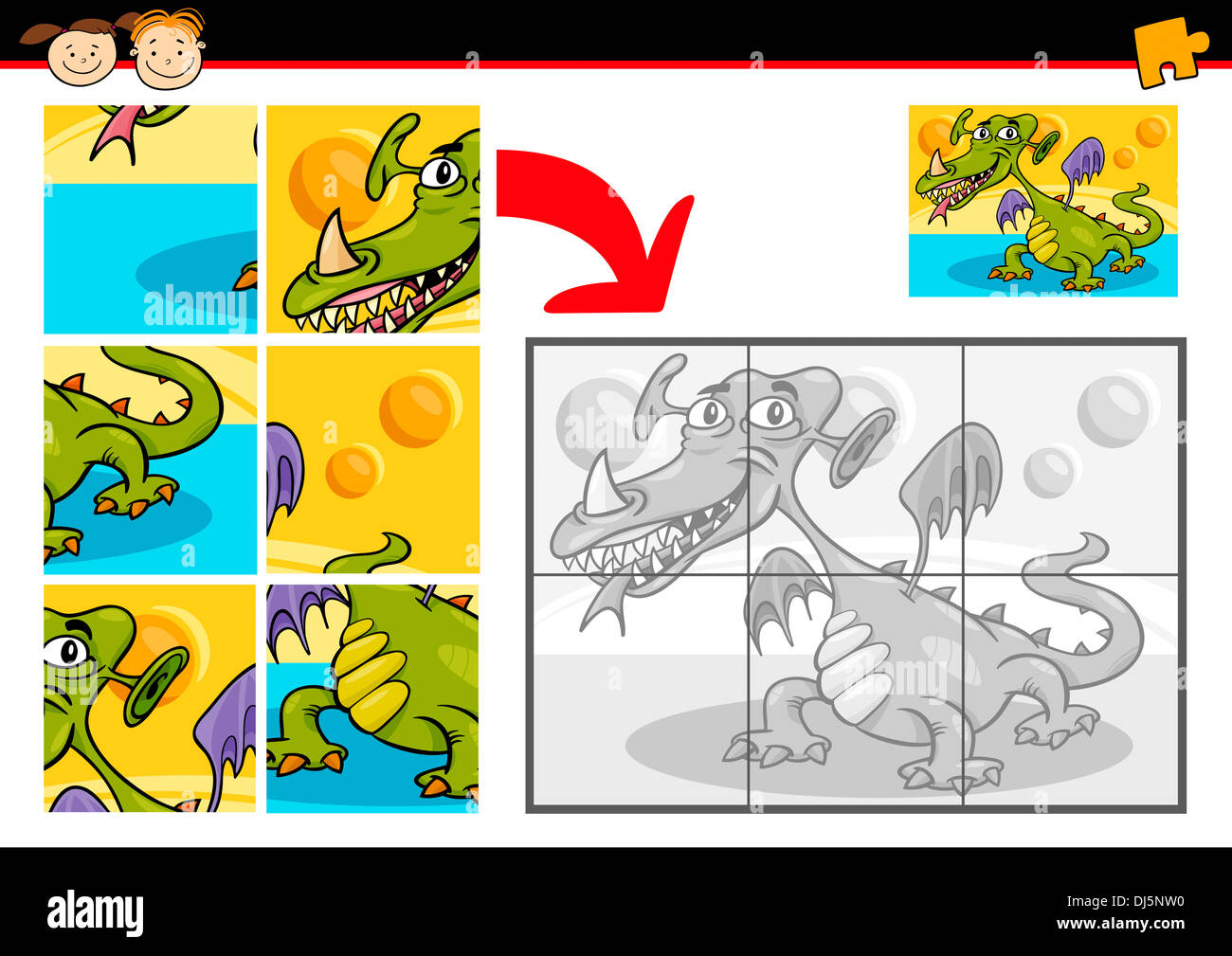 Cartoon Illustration of Education Jigsaw Puzzle Game for Preschool ...