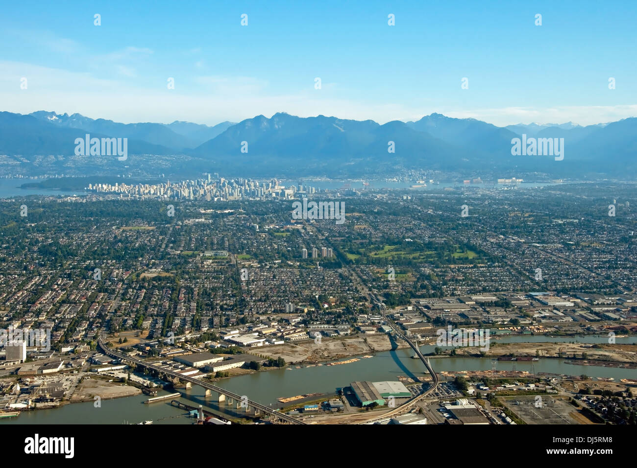 Aerial view of Vancouver downtown city in British Columbia with ...