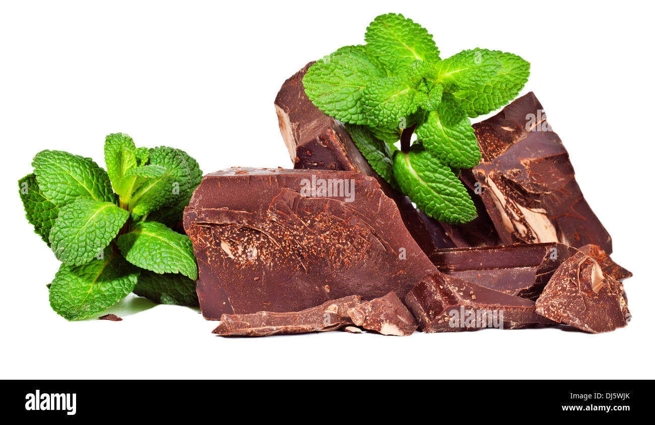 Heap of delicious black chocolate with mint Stock Photo - Alamy