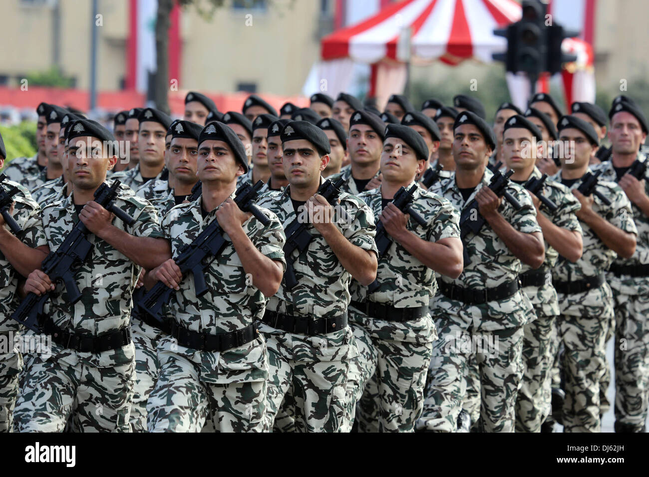Beirut, Lebanon. 22nd Nov, 2013. Lebanese soldiers march in a military ...