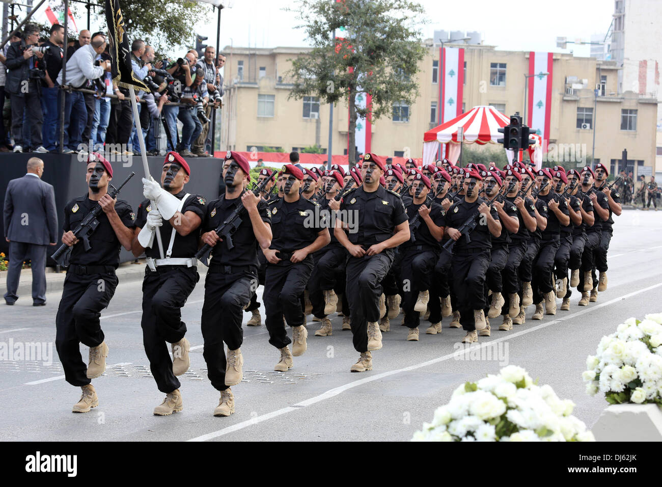 Beirut, Lebanon. 22nd Nov, 2013. Lebanese soldiers march in a military ...