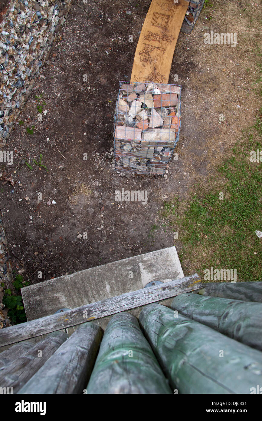 Abstract view looking down on a carved bench at Eye castle Stock Photo ...