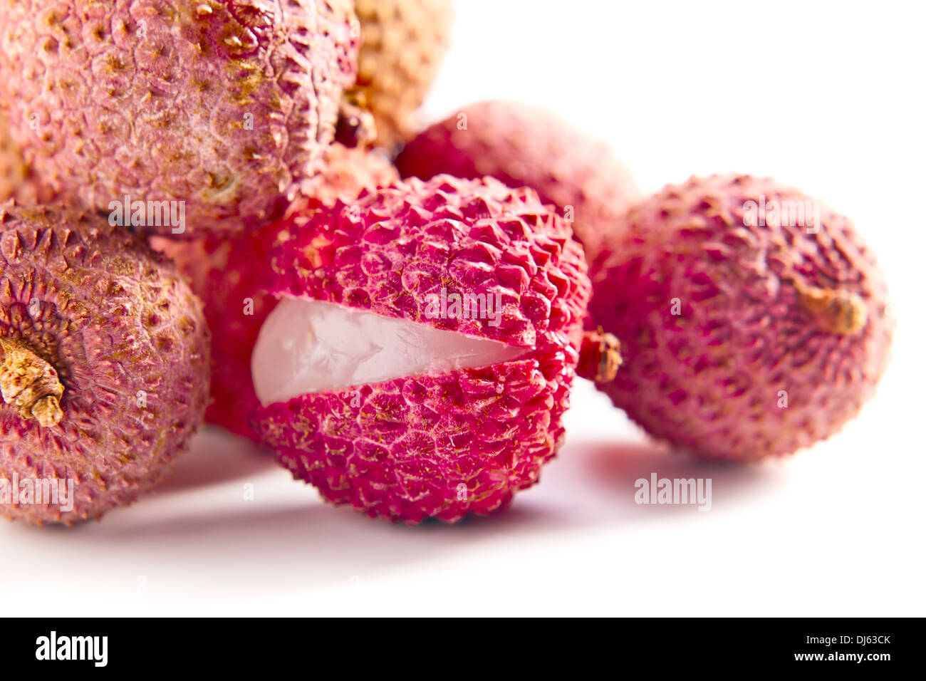 fresh ripe lychees on white background Stock Photo - Alamy