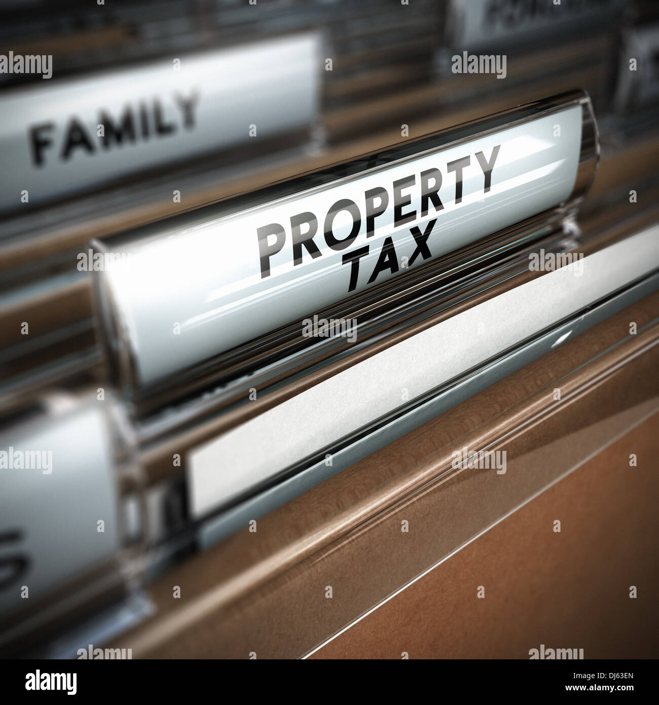 Files with the text property tax written on the tab, close up and blur ...