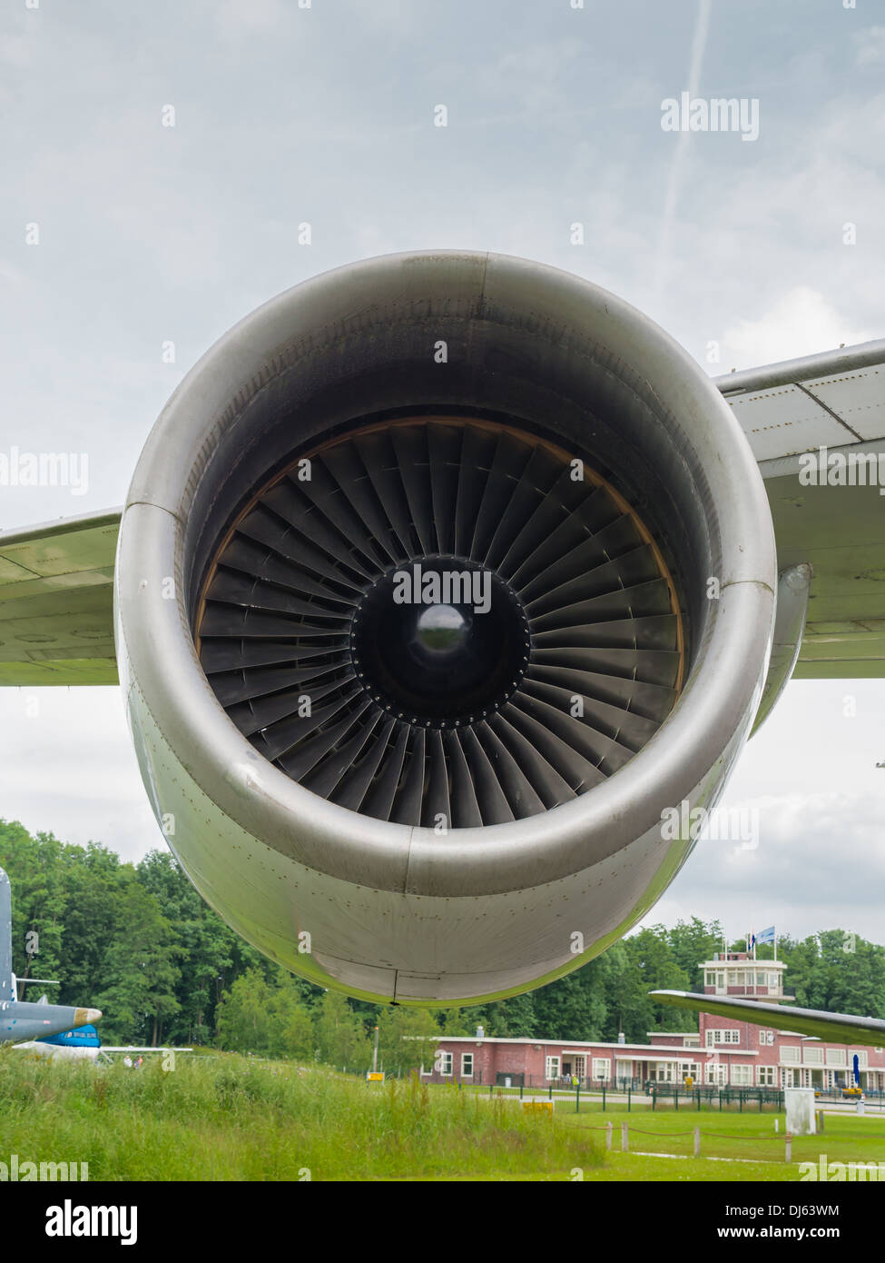 Engine of a 747 jumbojet airliner on display in the permanent exhibition at Lelystad airport ...