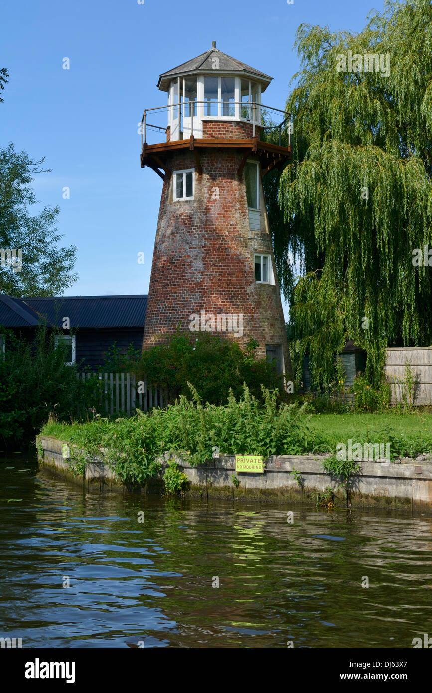 Windmill converted to a private house, river Bure, Wroxham, Norfolk ...
