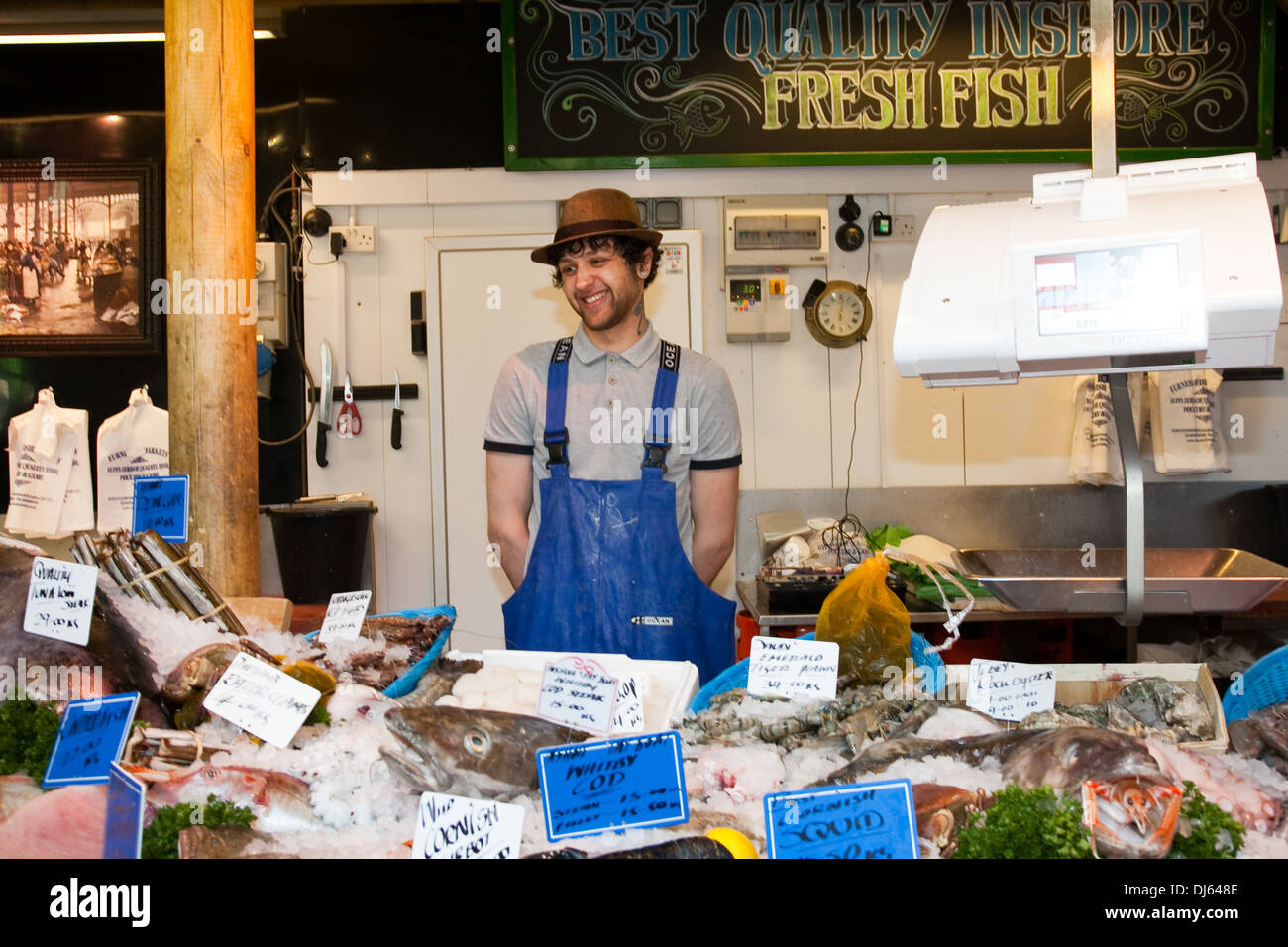 A fish seller at Borough Market - London's famous artisan Farmers ...