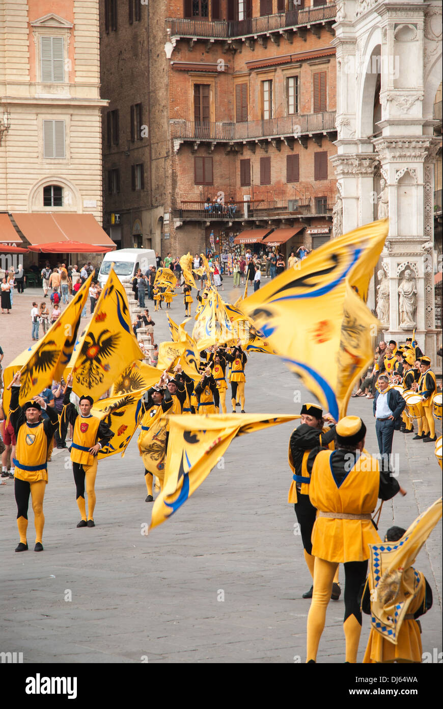 The Palio, standard bearers of the Aquila (Eagle) contrada, Siena ...