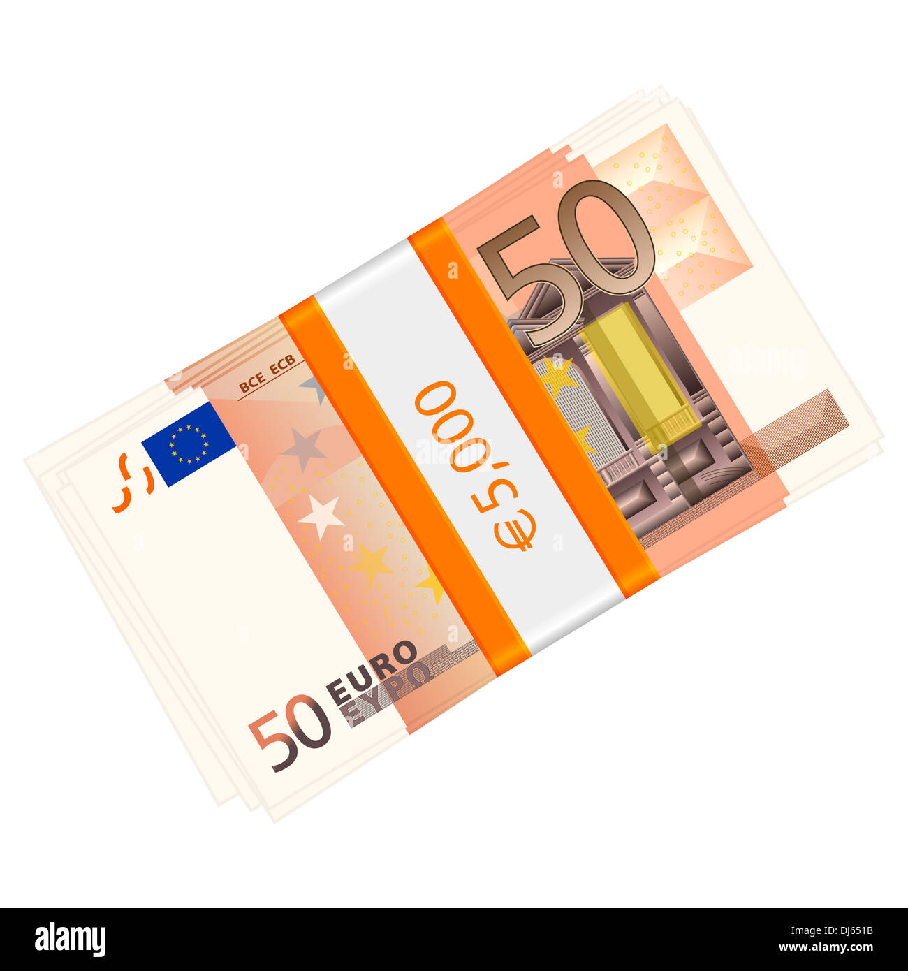 Fifty euro banknotes pack on a white background. Vector illustration ...