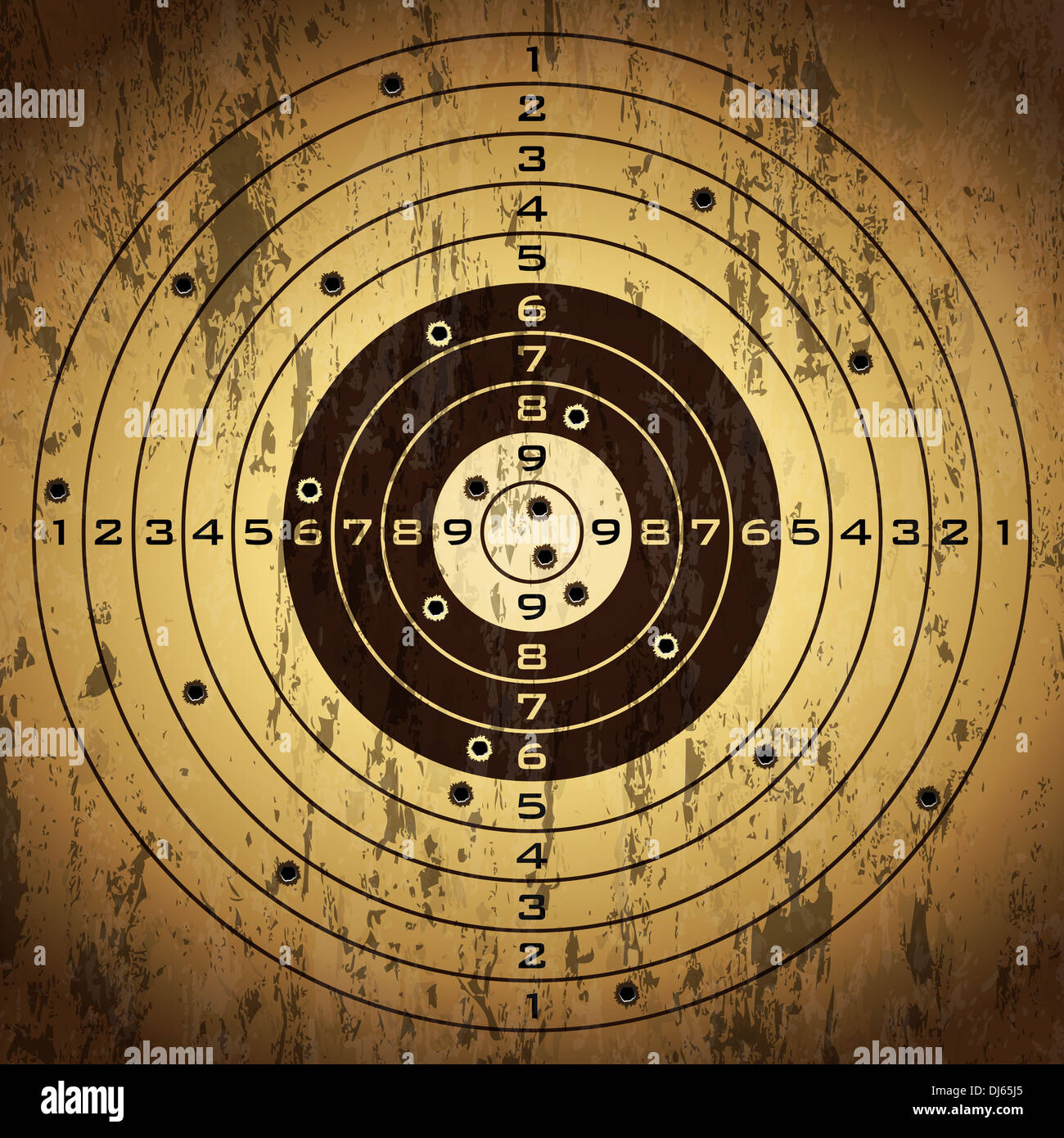 Target with bullet holes over grunge background. Vector illustration ...