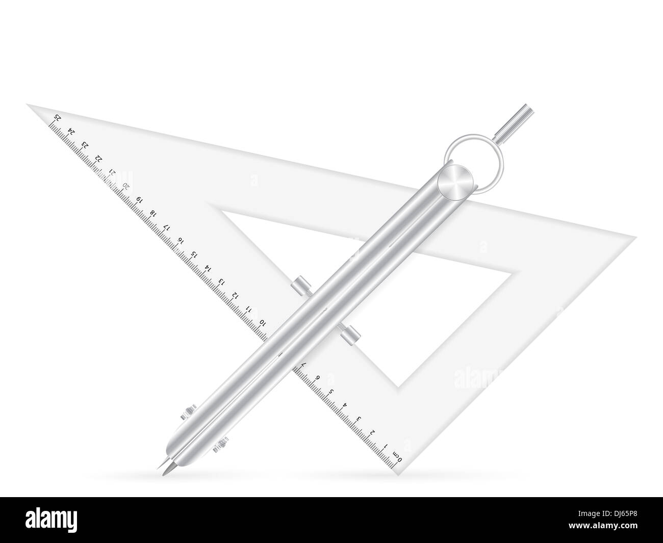 Triangle ruler and drawing compass icon on a white background Stock ...