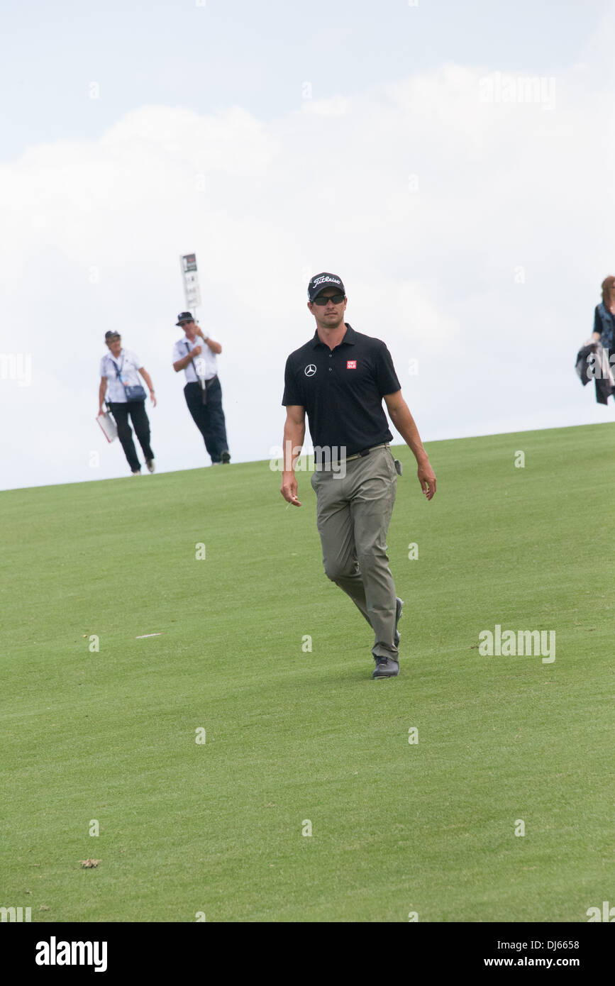 Adam Scott portrait walking on fairway at the World cup melbourne ...