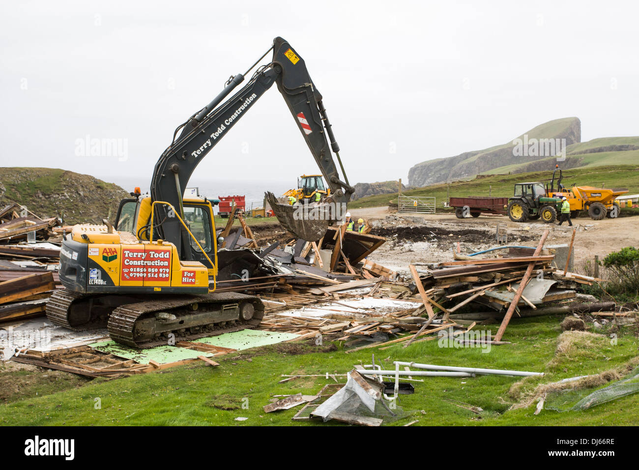 Demolition of the old Fair Isle Bird Observatory building in 2009 Stock ...