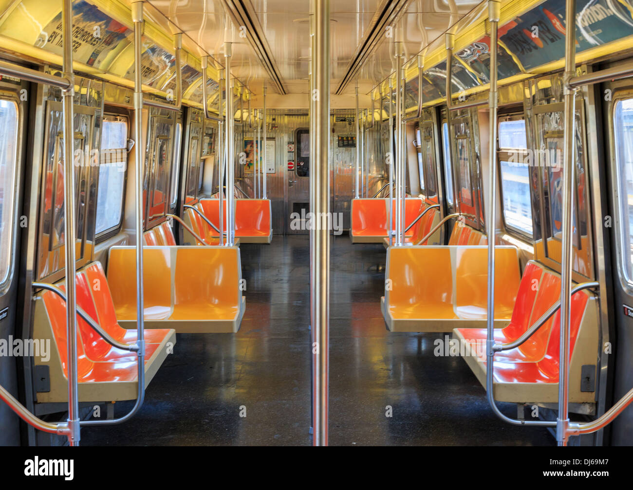 A photograph of an empty subway train in Manhattan, New York. Shot in ...