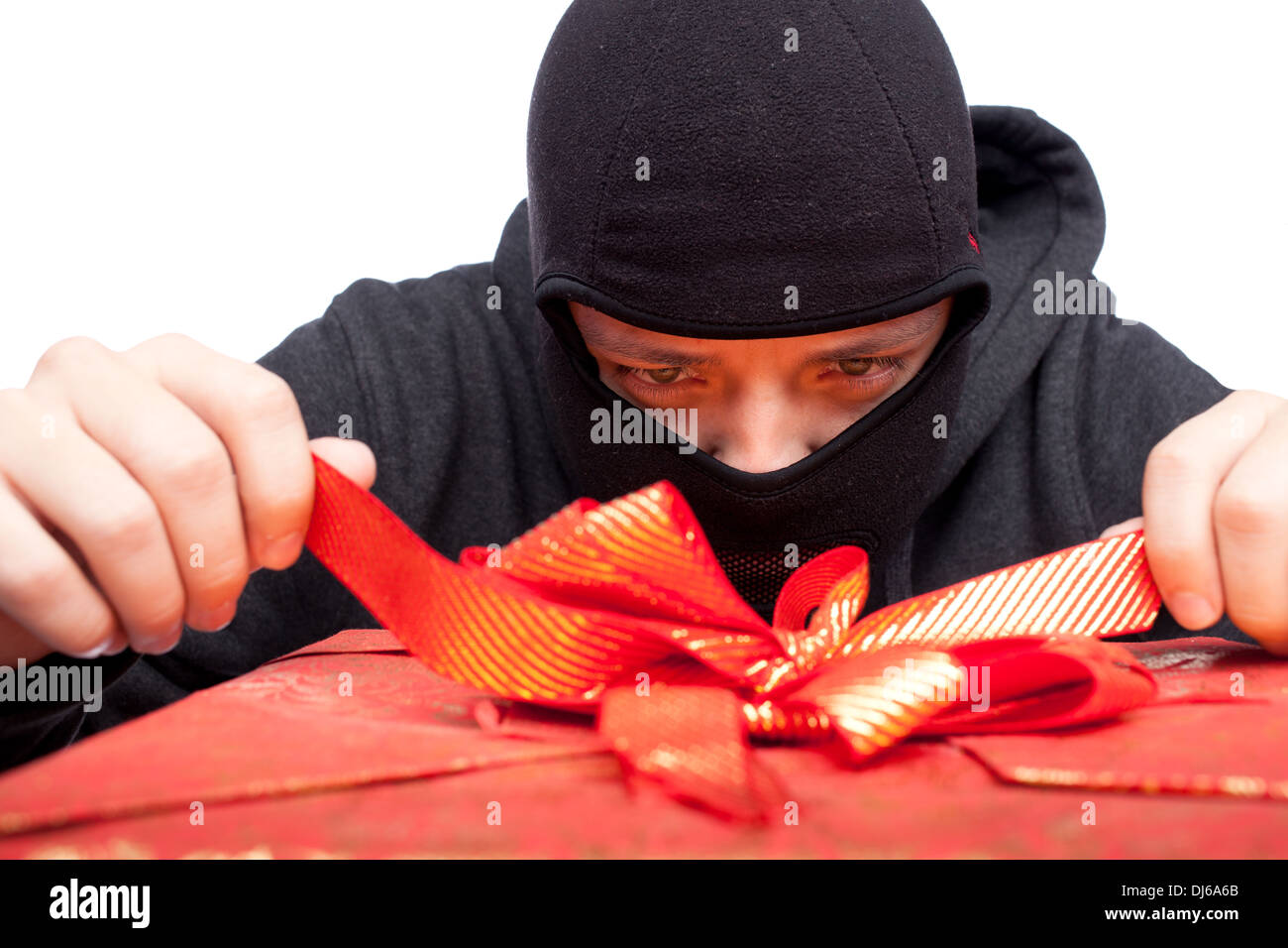 bandit holding a wrapped Christmas gift Stock Photo - Alamy