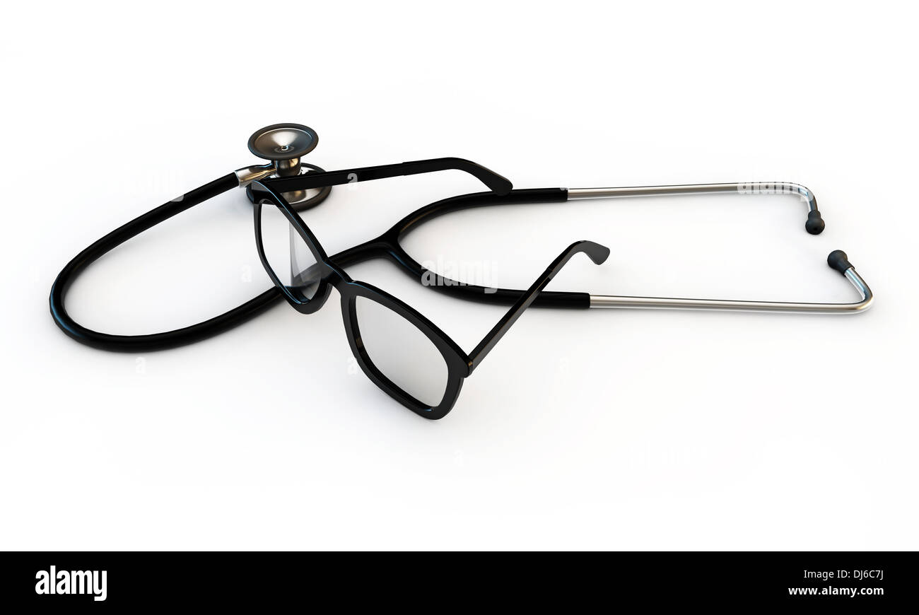 glasses and stethoscope isolated on white background Stock Photo - Alamy