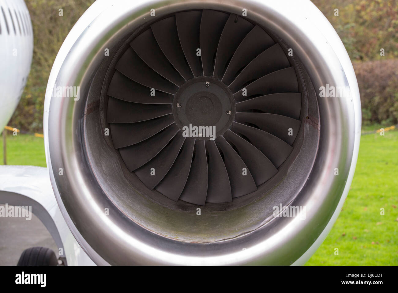 An old Avro RJX jet engine at the Manchester airport viewing park, UK ...