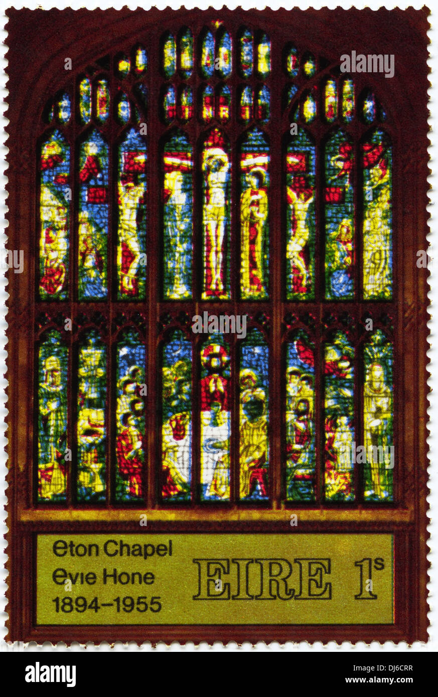 postage stamp Eire 1s featuring Eton Chapel stained glass window 1894 ...