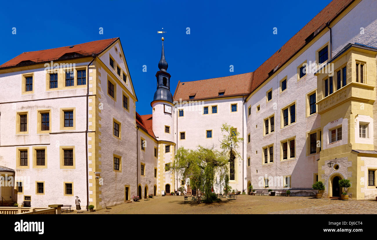 Courtyard with bell tower and chapel, Colditz Castle, Saxony, Germany ...