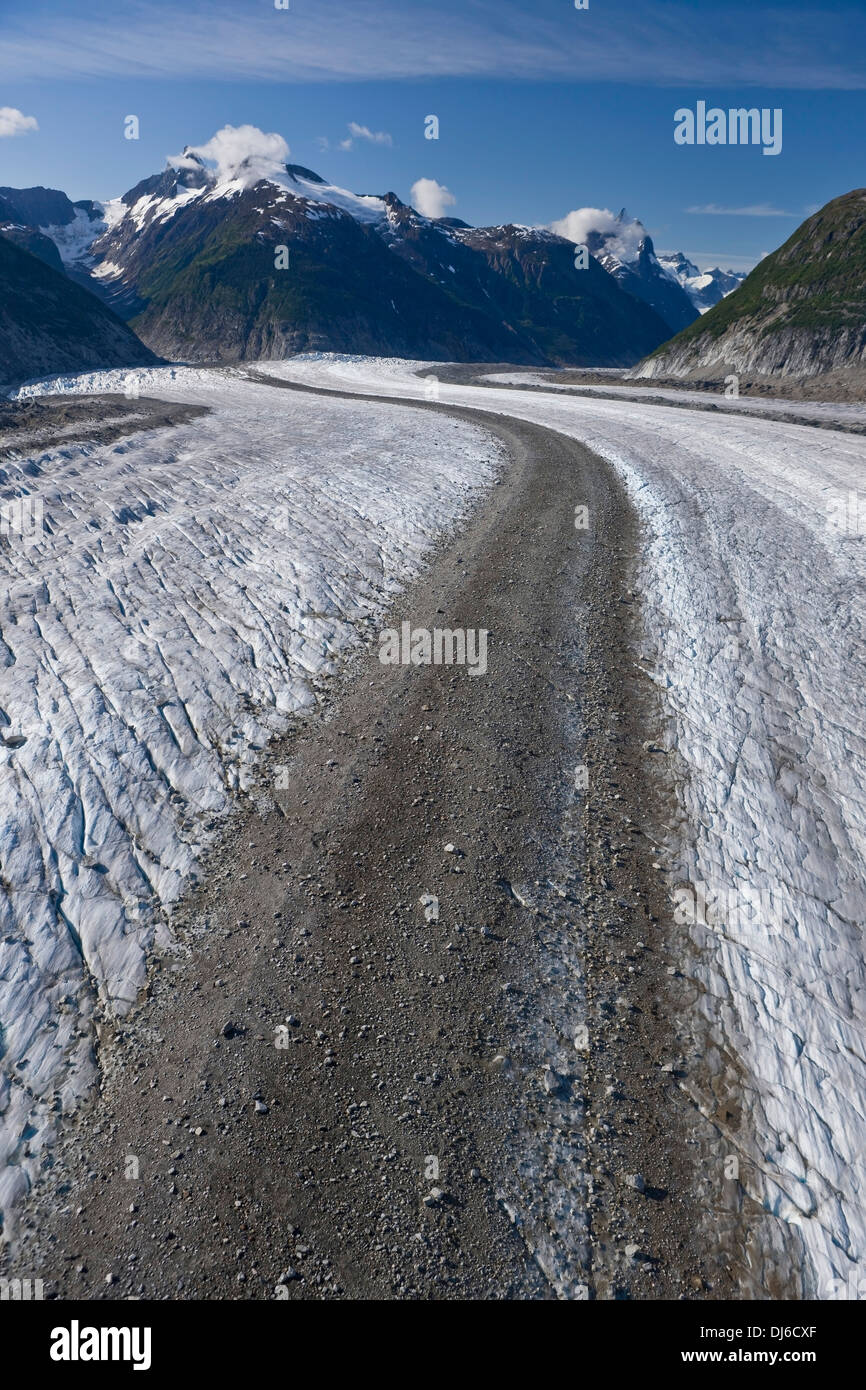Aerial View Of A Medial Moraine On The Gilkey Glacier As It Winds Its ...