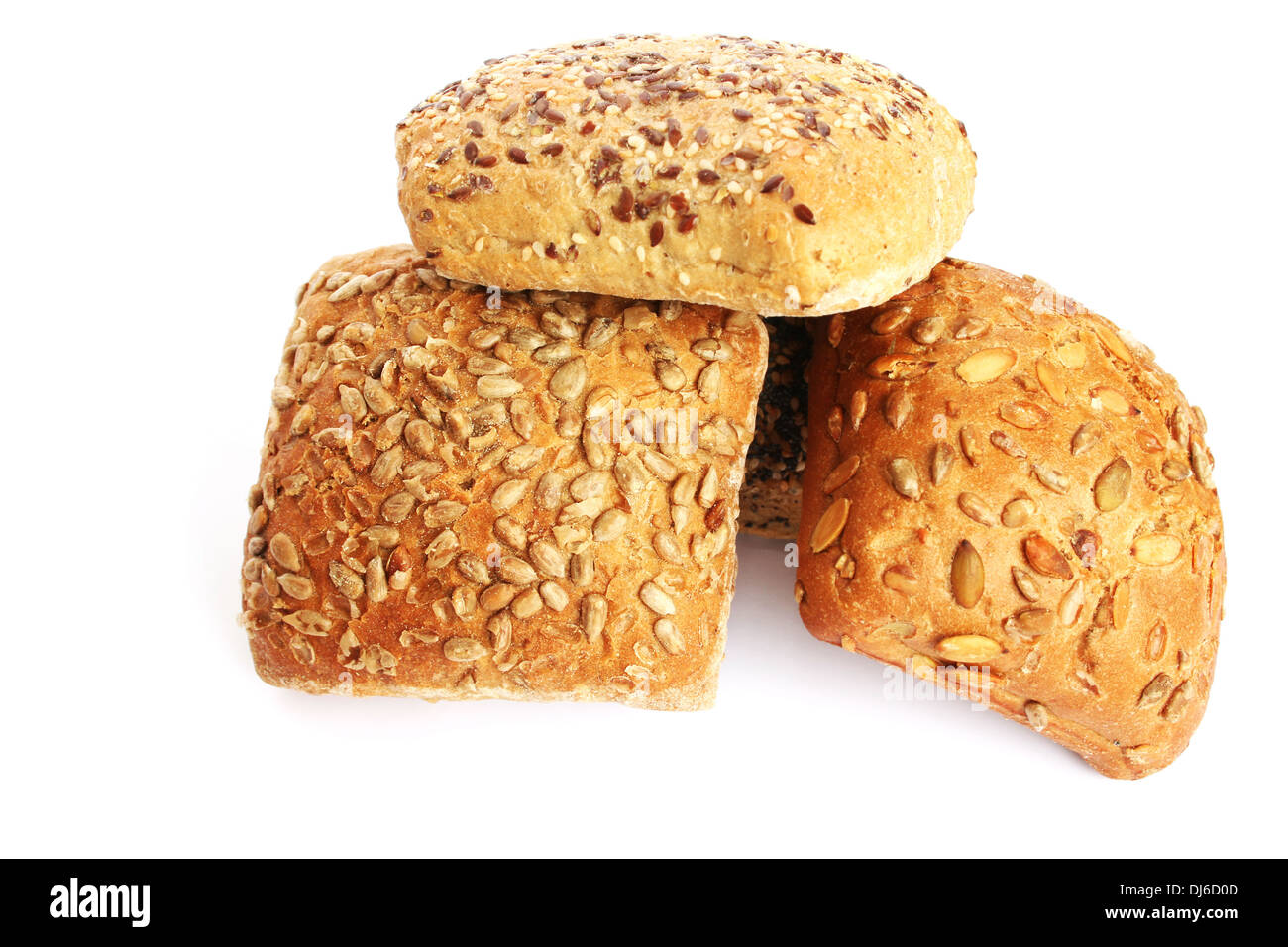 Breads with different seeds isolated on white background Stock Photo ...