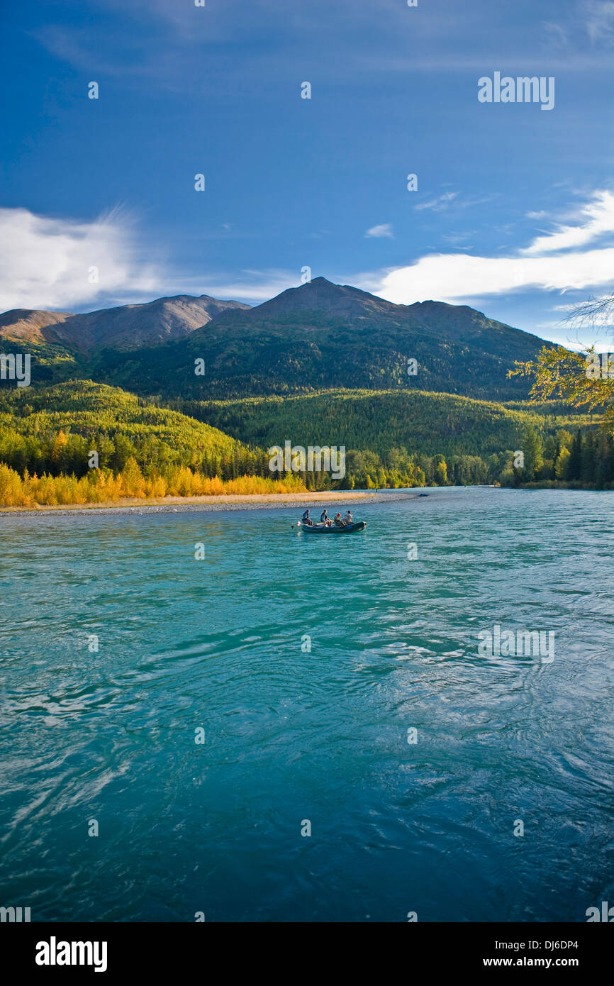 Fishermen Rafting The Upper Kenai River & Fishing For Rainbow Trout ...