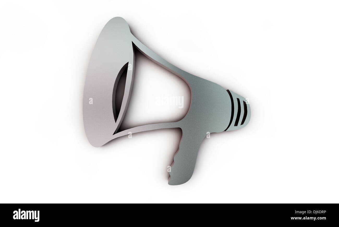metal icon of a megaphone isolated on white background Stock Photo - Alamy