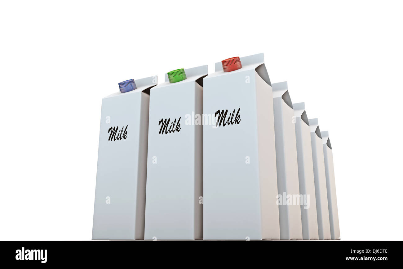 milk packages isolated on white background Stock Photo - Alamy