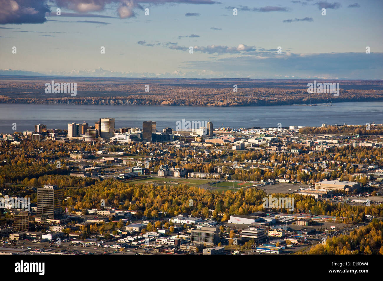 Aerial View Of The Anchorage Skyline During Autumn, Southcentral Alaska ...