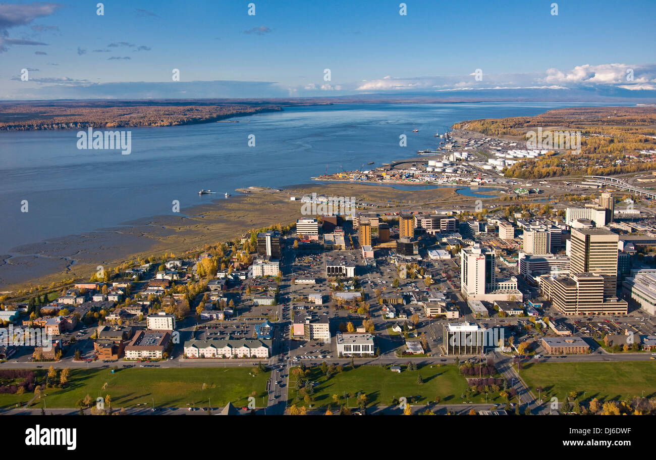 Aerial View Of The Anchorage Skyline During Autumn, Southcentral Alaska ...