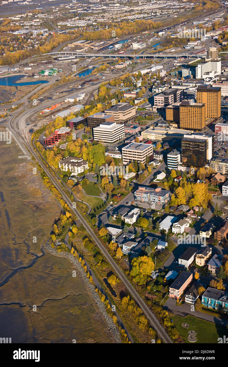 Aerial View Of Downtown Anchorage During Fall, Southcentral Alaska ...