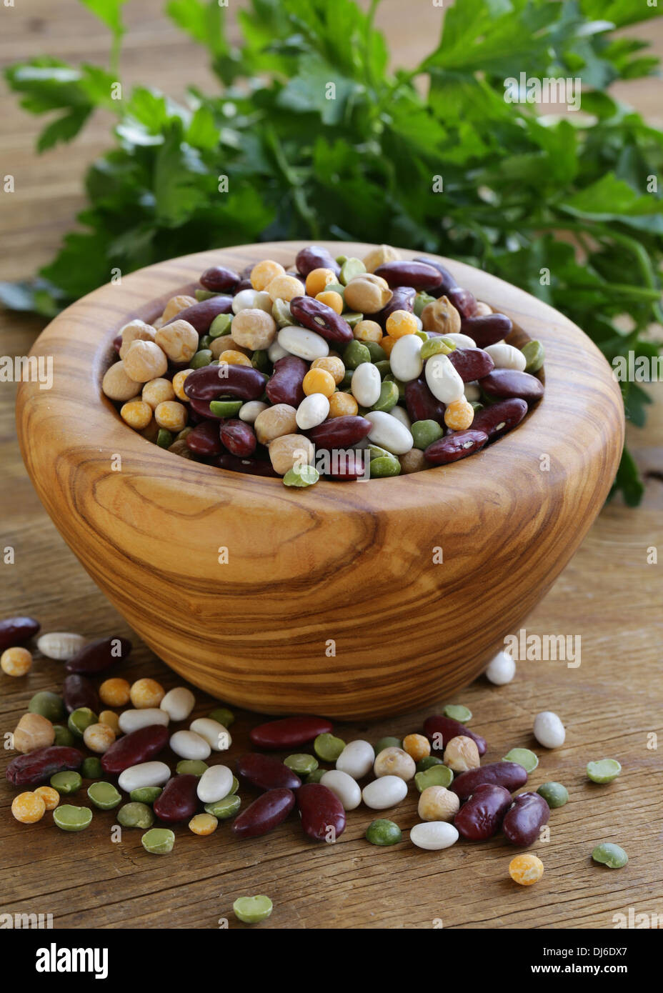 Assortment of different types of beans - red beans, chickpeas, peas ...