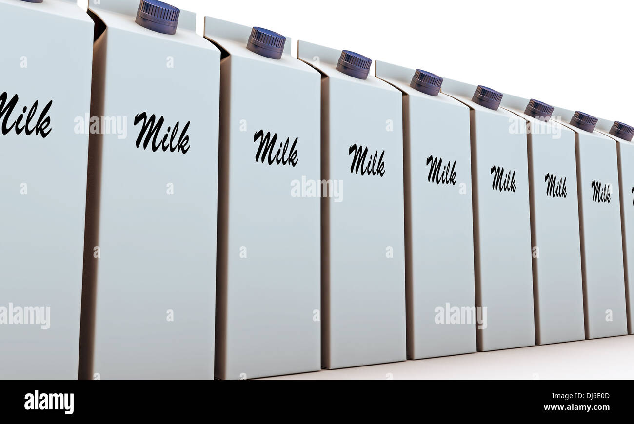 milk packages isolated on white background Stock Photo - Alamy