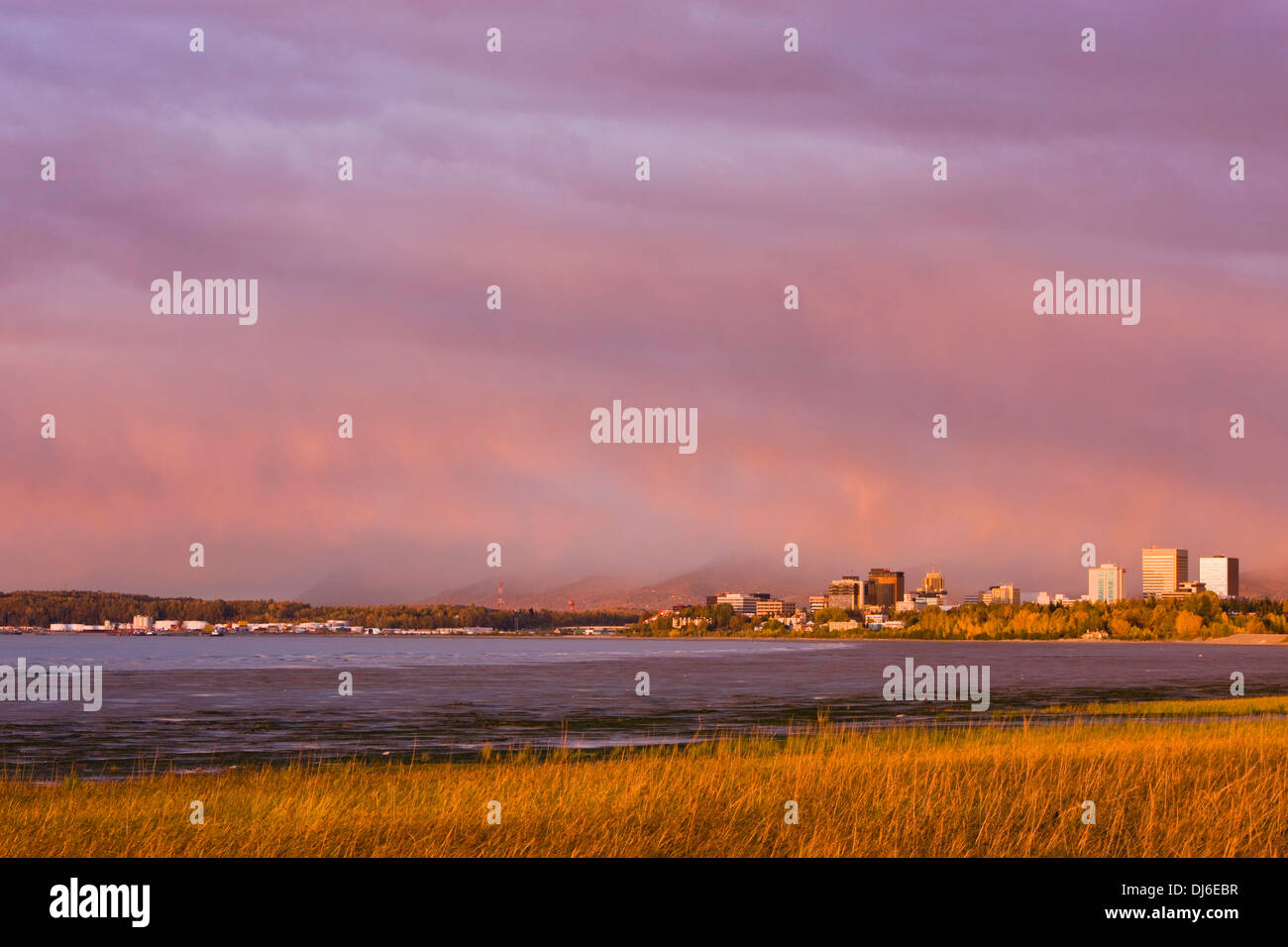 Panoramic View Of The Anchorage Skyline At Sunset Taken From The Tony ...