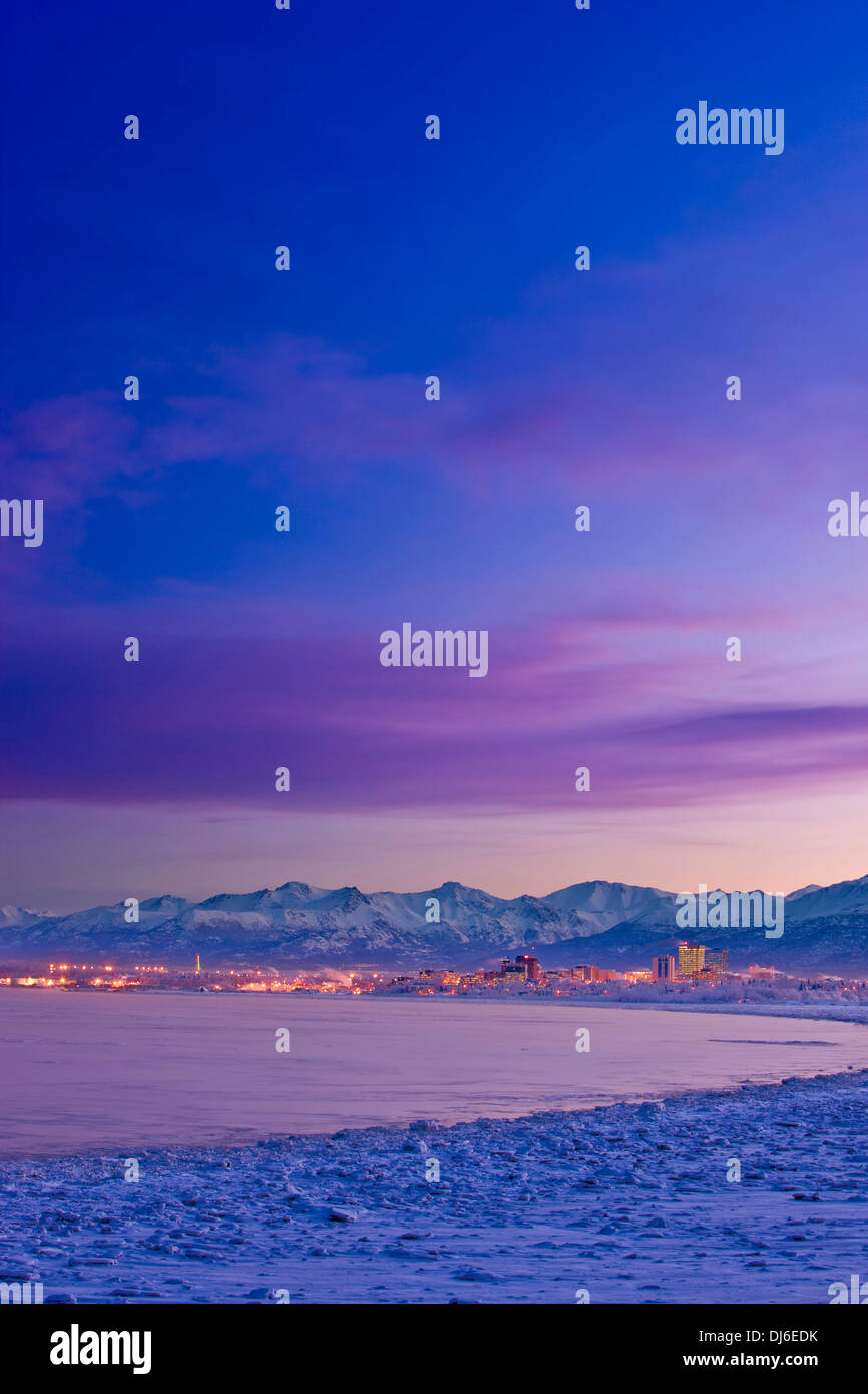 Panorama View Of The Anchorage Skyline Just Before Dawn As Seen From ...